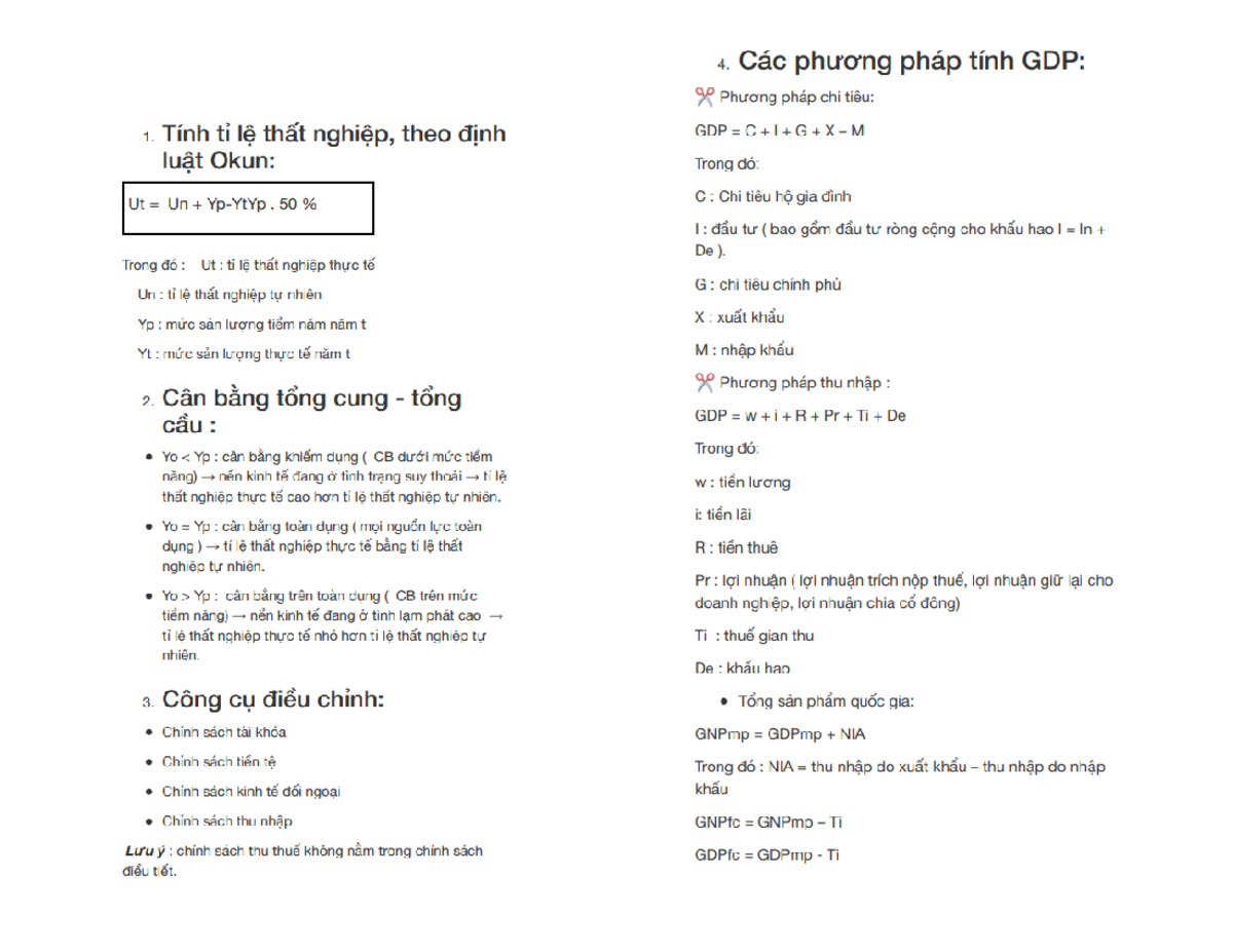Công thức KTVM - Công thức KTVM - Kinh Tế Vĩ Mô - Studocu