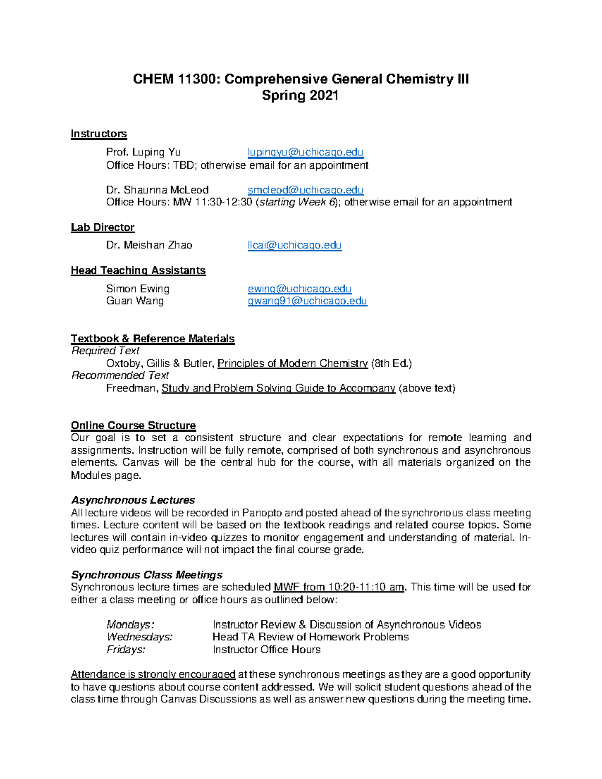 CHEM 113 Syllabus S2021 Final - CHEM 11300: Comprehensive General Chemistry III Spring 2021 ...