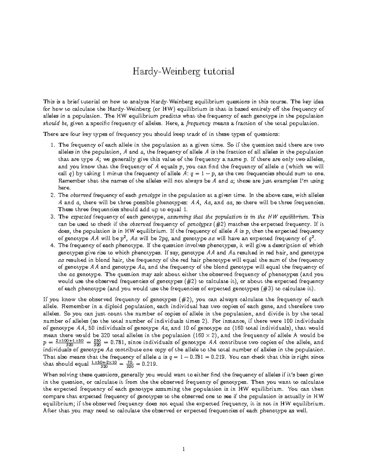 Hardy Weinberg tutorial - Hardy-Weinberg tutorial This is a brief tutorial on how to analyze ...