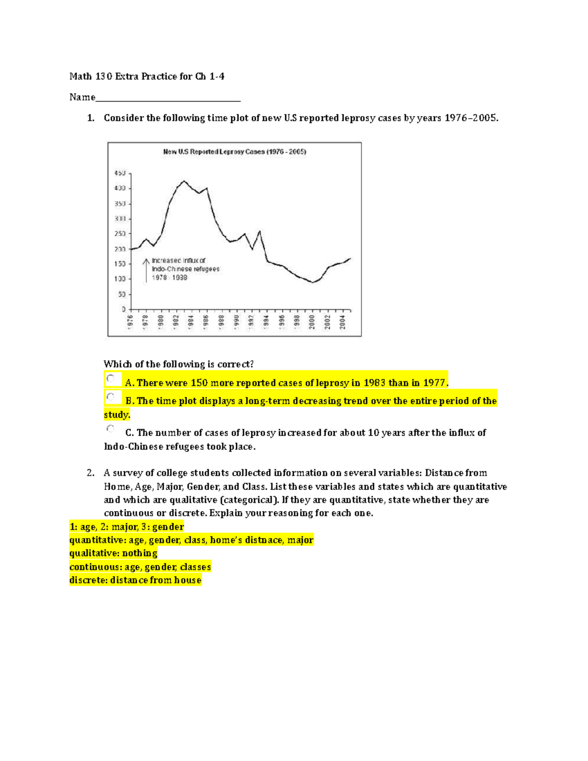 Wk 10-130 Final Review Handout 1 - Math 130 Extra Practice for Ch 1- - Studocu