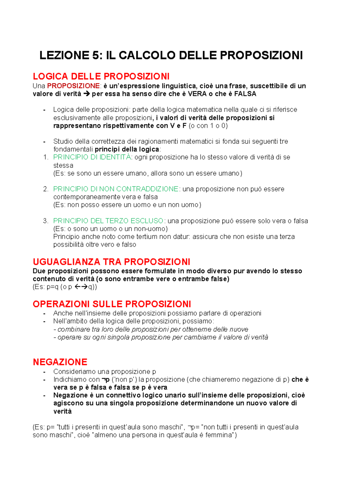 Lezione 5 - il calcolo delle proposizioni - LEZIONE 5: IL CALCOLO DELLE ...