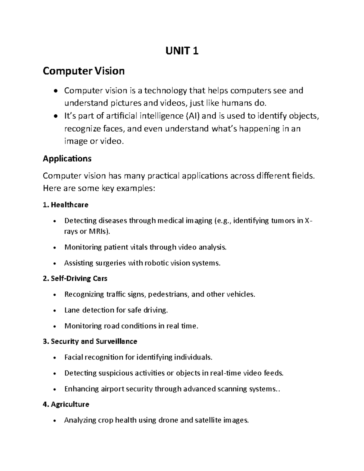 Computervision PPOriginal NOtes - UNIT 1 Computer Vision Computer ...