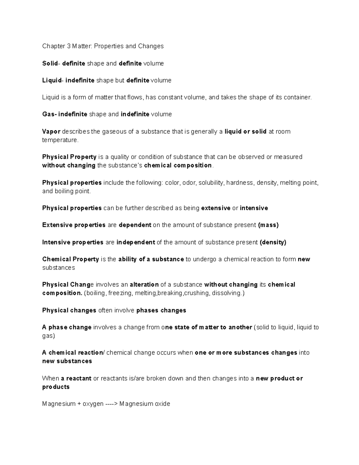 Chapter 3 Matter Properties and Changes - Chapter 3 Matter: Properties ...