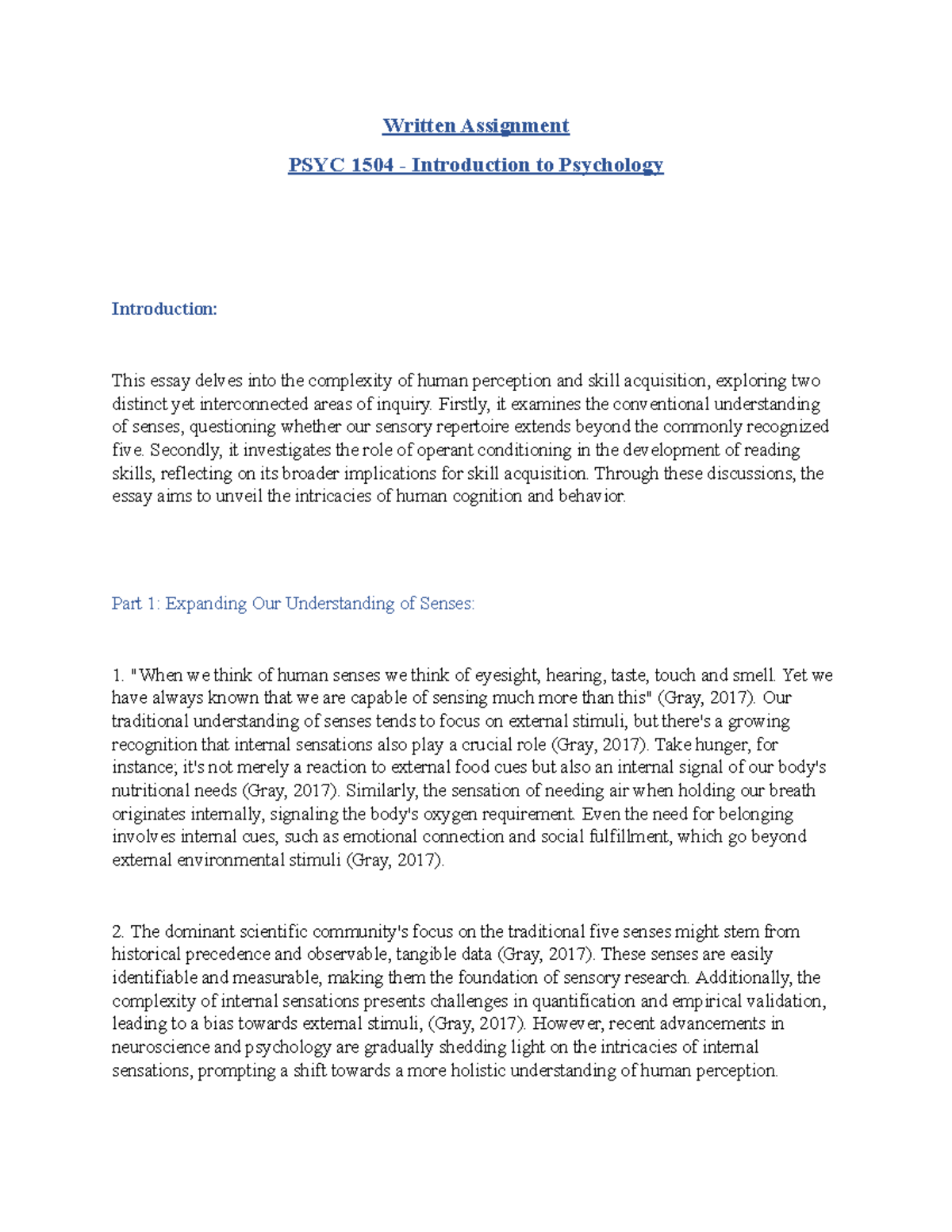 Written assignment unit 3 - Written Assignment PSYC 1504 - Introduction to Psychology ...