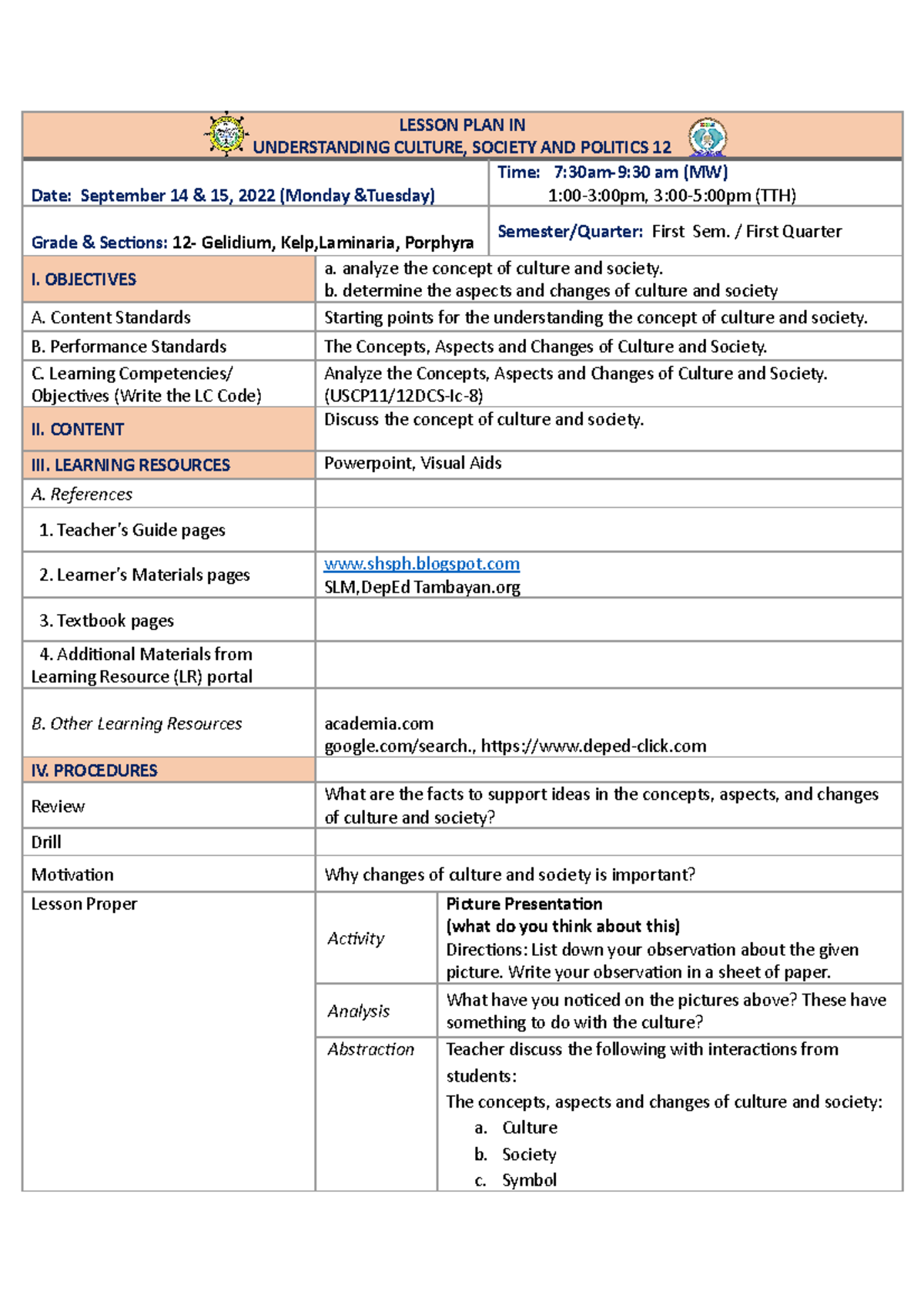 DLP-module 2 - EDucational DLL - LESSON PLAN IN UNDERSTANDING CULTURE ...