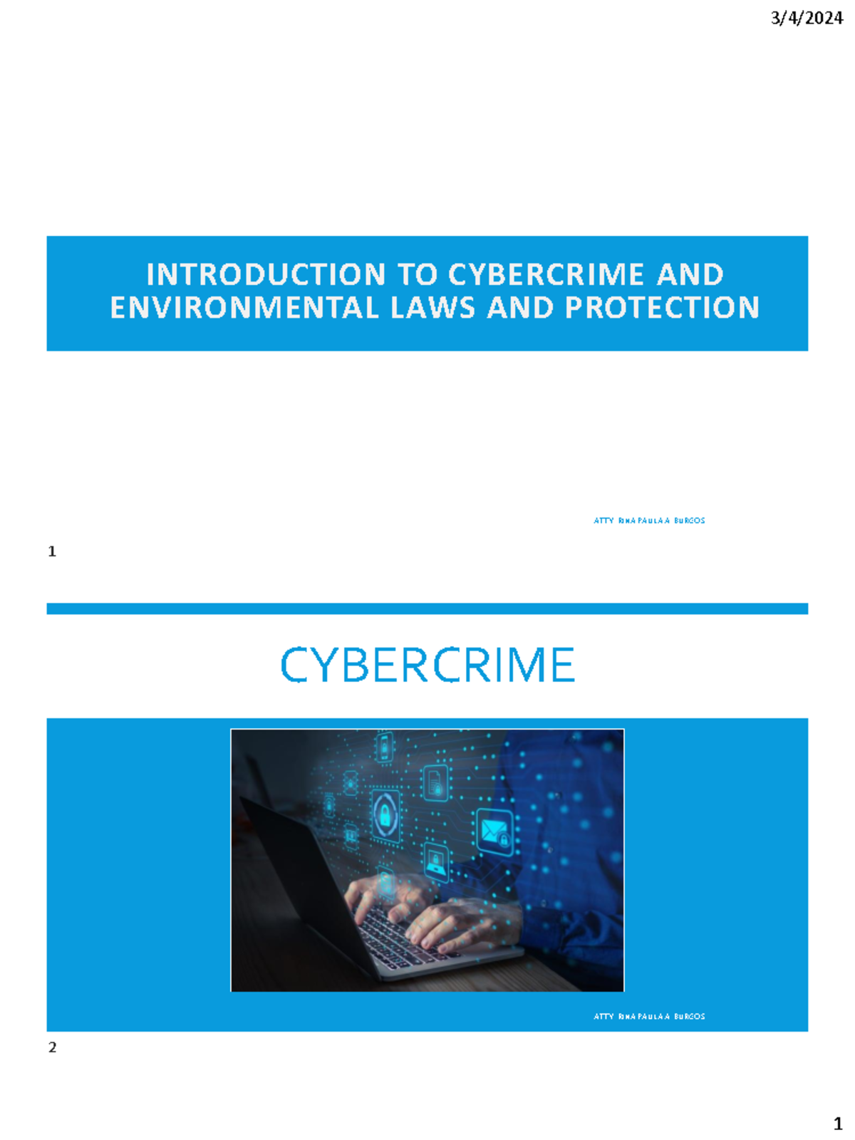 Prelim-handout - INTRODUCTION TO CYBERCRIME AND ENVIRONMENTAL LAWS AND ...