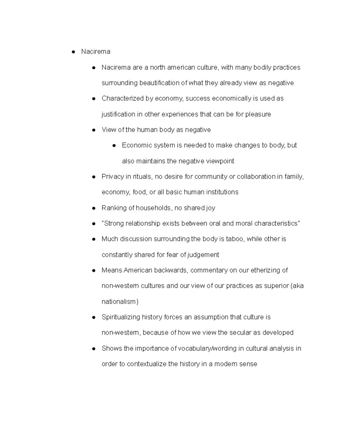 ANTH021- Nacirema Reading Notes - Nacirema Nacirema are a north ...