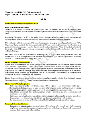 2020 BBA IV LIS Notes - Unit 5 - Notes for BBA 2020 8 LOGISTICS ...