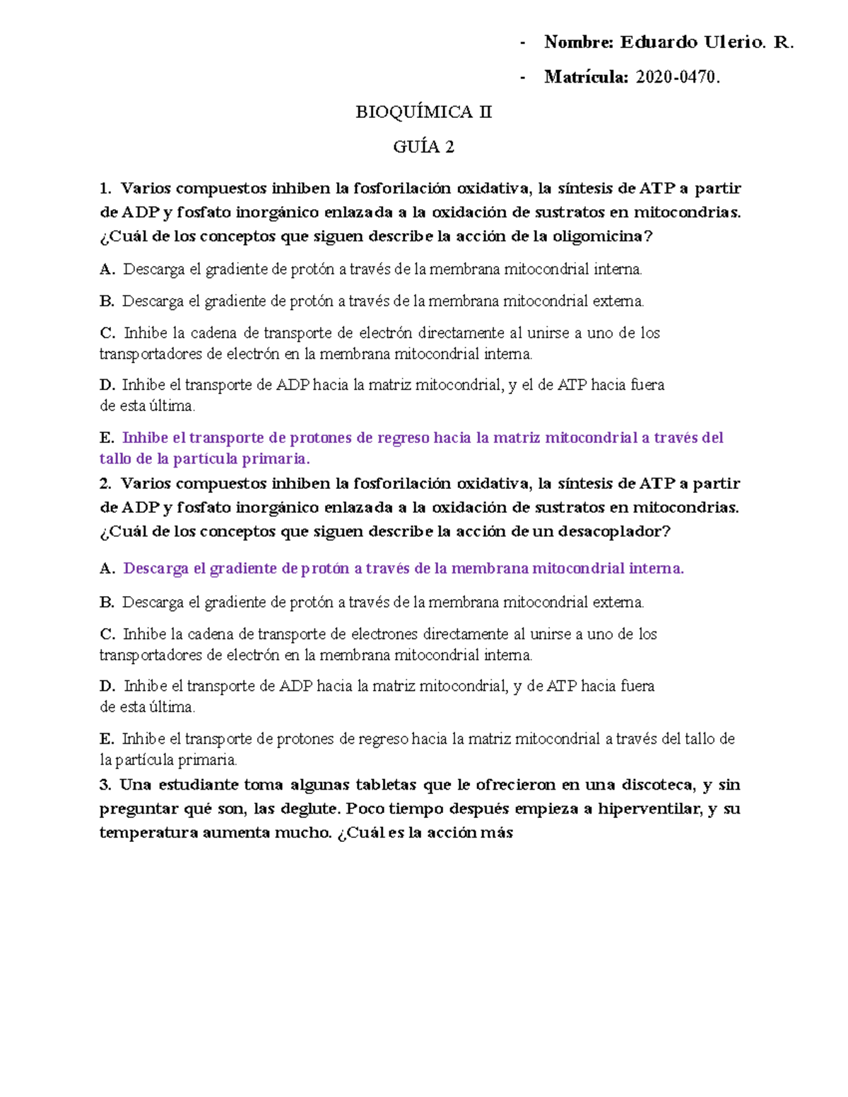 Guia #2 de Bioquimica II, Eduardo Ulerio - BIOQUÍMICA II GUÍA 2 ...