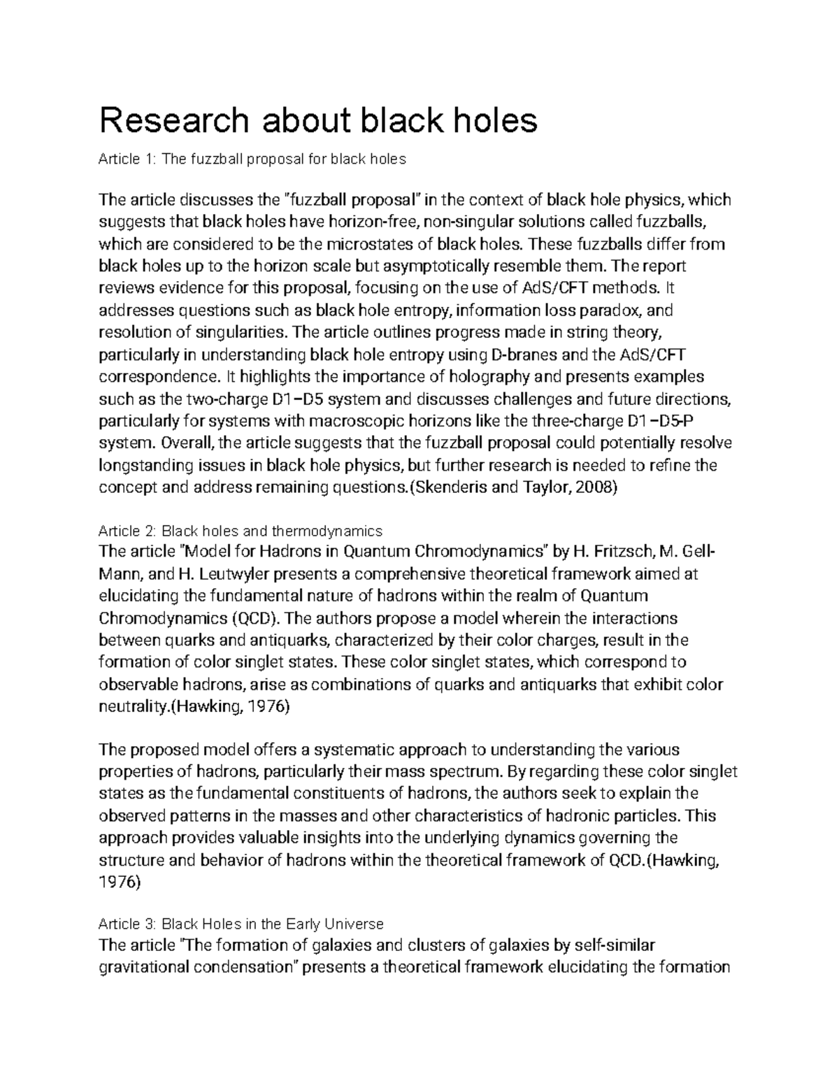 Research about black holes - Research about black holes Article 1: The ...