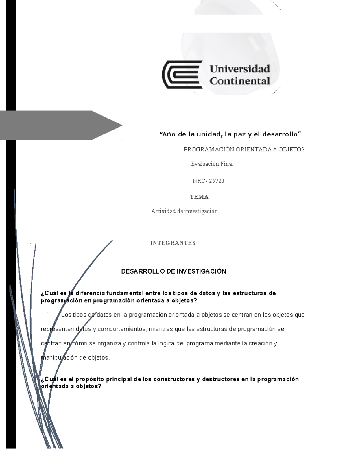 Ppo subir - exa final - “Año de la unidad, la paz y el desarrollo ...