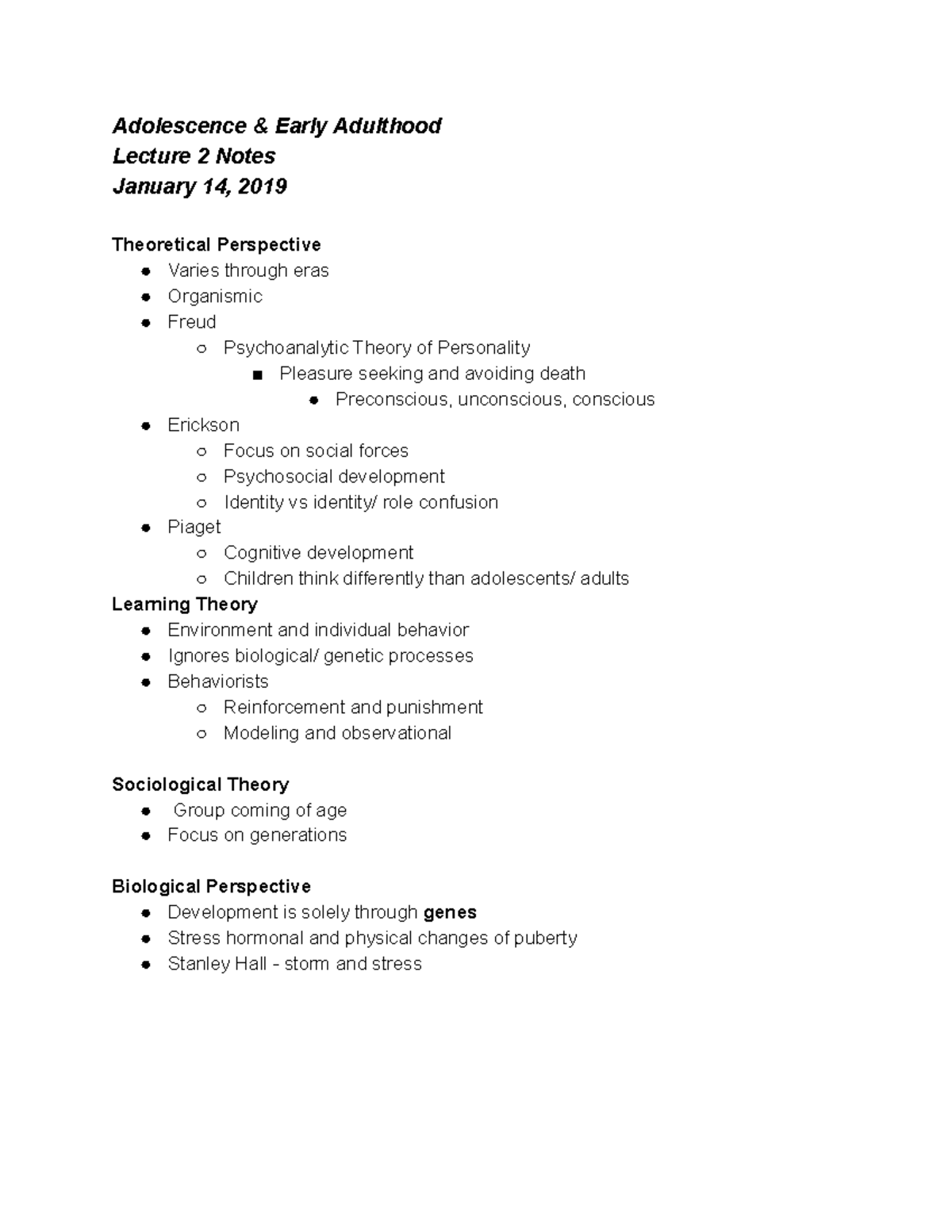 Adolescence and Early Adulthood Lecture 2 - Studocu