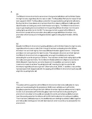 D267 Task 3 Passed - A. Explain the role of social movements in the expansion of voting rights ...