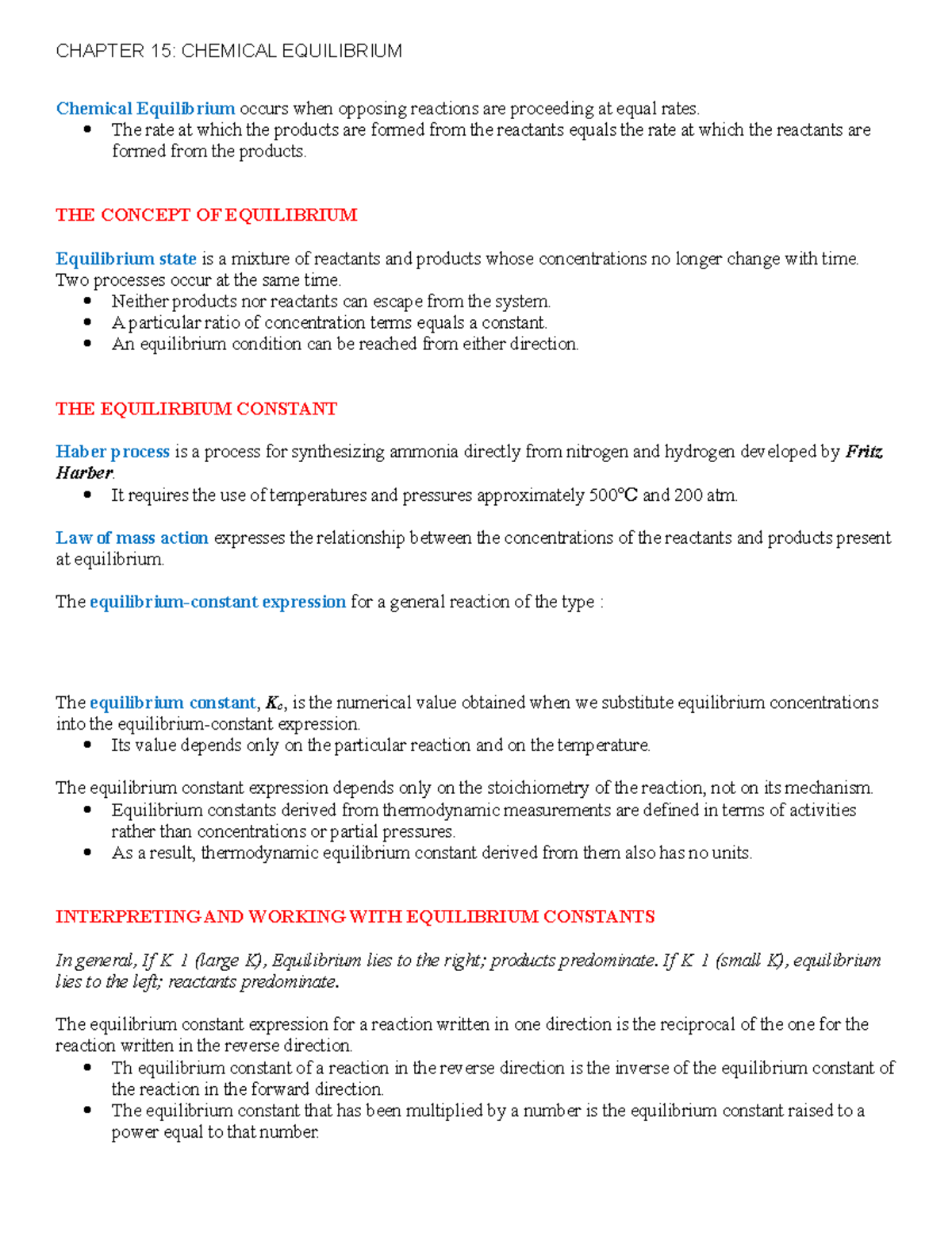 Chapter 15 Chemical Equilibrium - CHAPTER 15: CHEMICAL EQUILIBRIUM ...