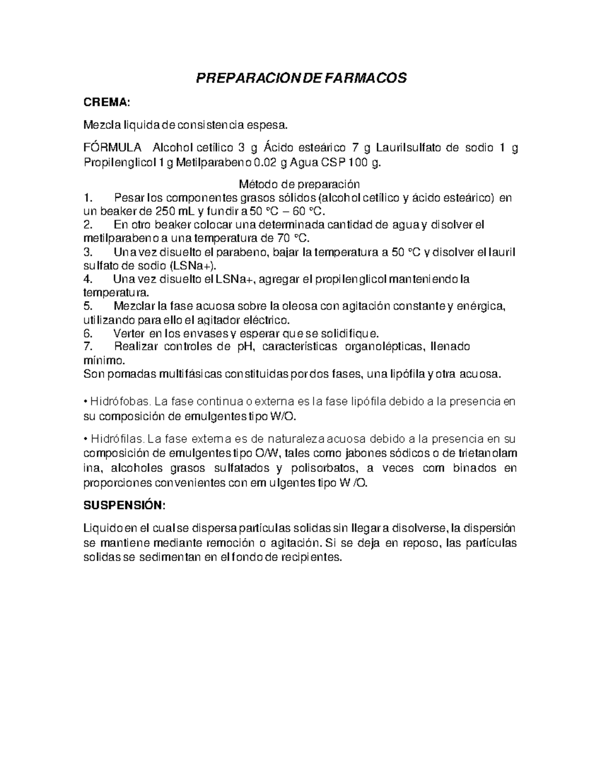 Patillas farmaco - PREPARACION DE FARMACOS CREMA: Mezcla liquida de ...