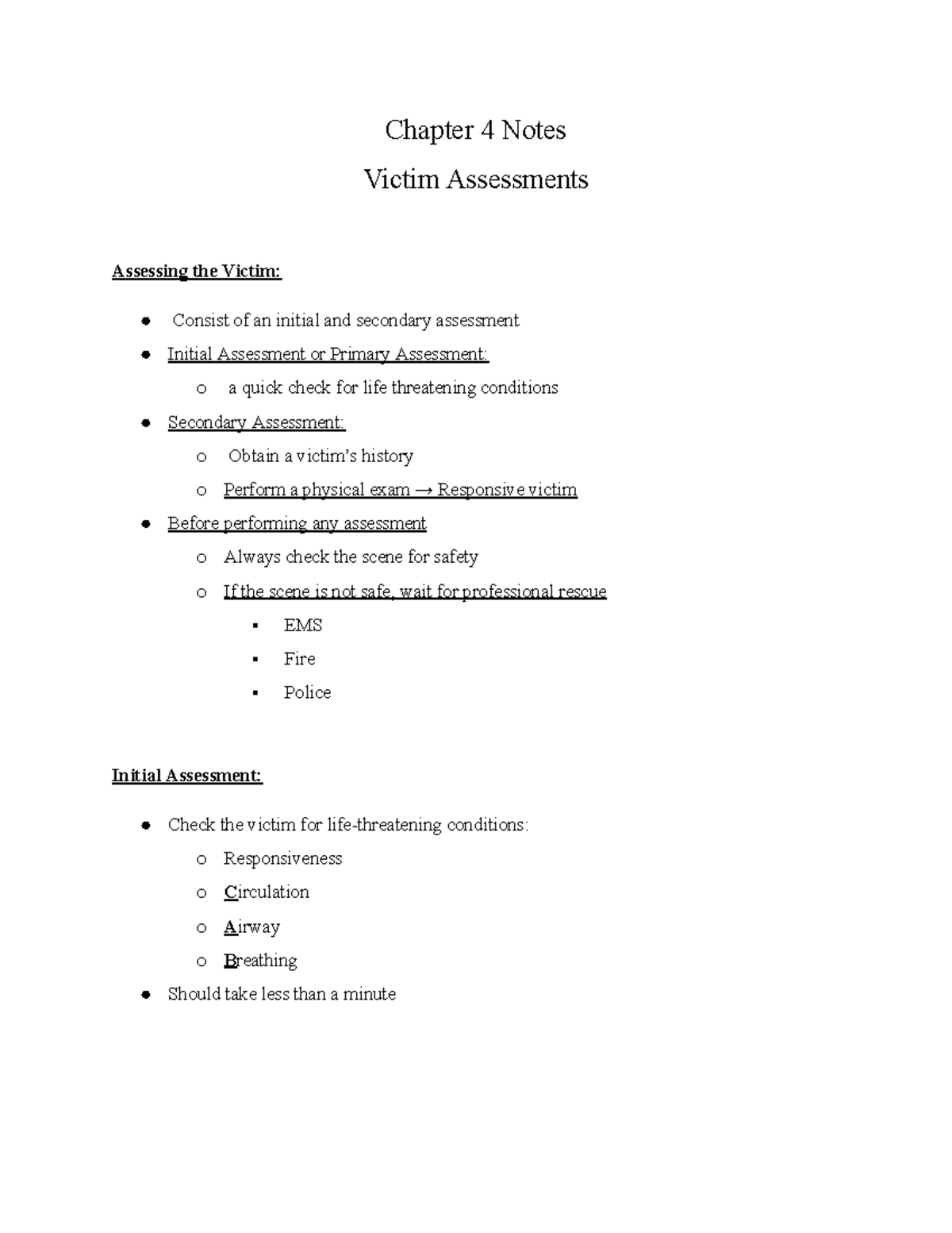 Kamaria Johnson - Chapter 4 Notes - Chapter 4 Notes Victim Assessments ...