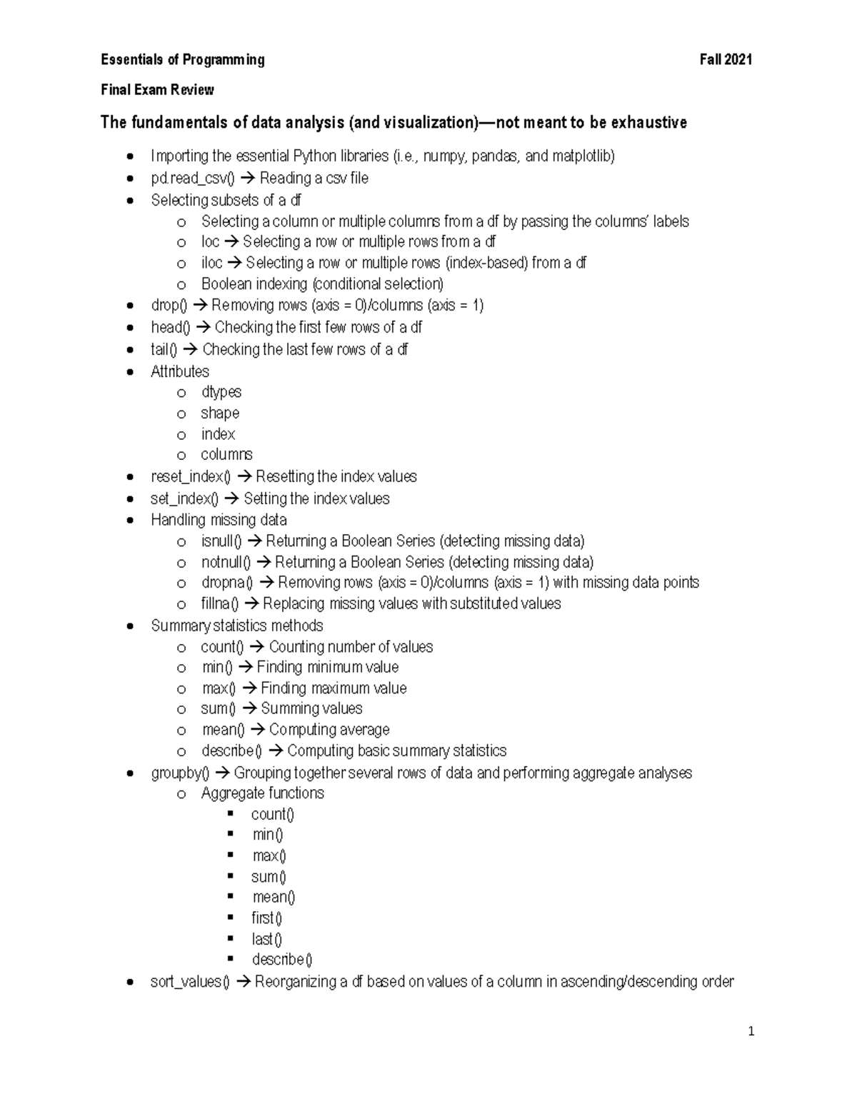 Exam Review - fsg - Essentials of Programming Fall 2021 Final Exam ...