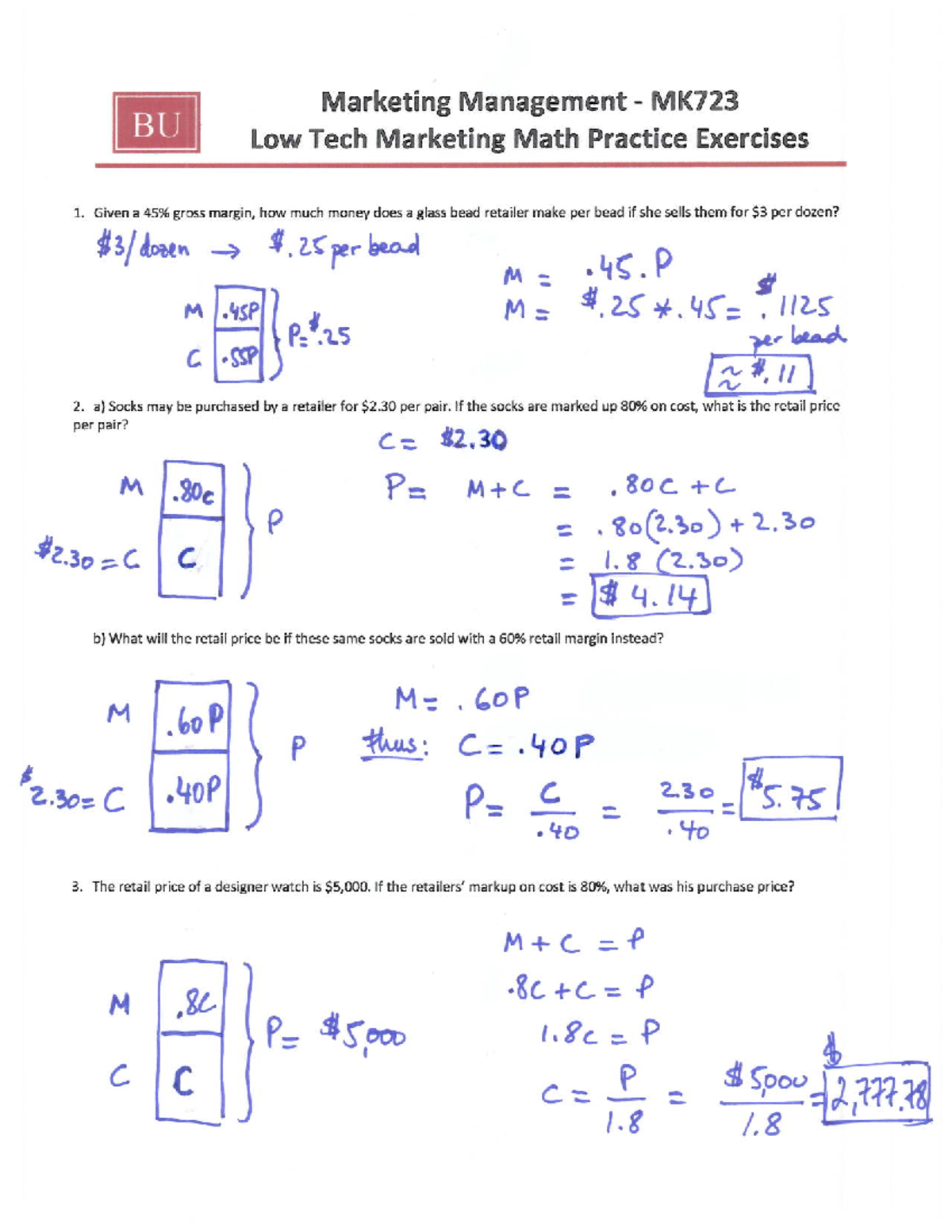 Solution to Marketing Math - MKTG425601 - Studocu