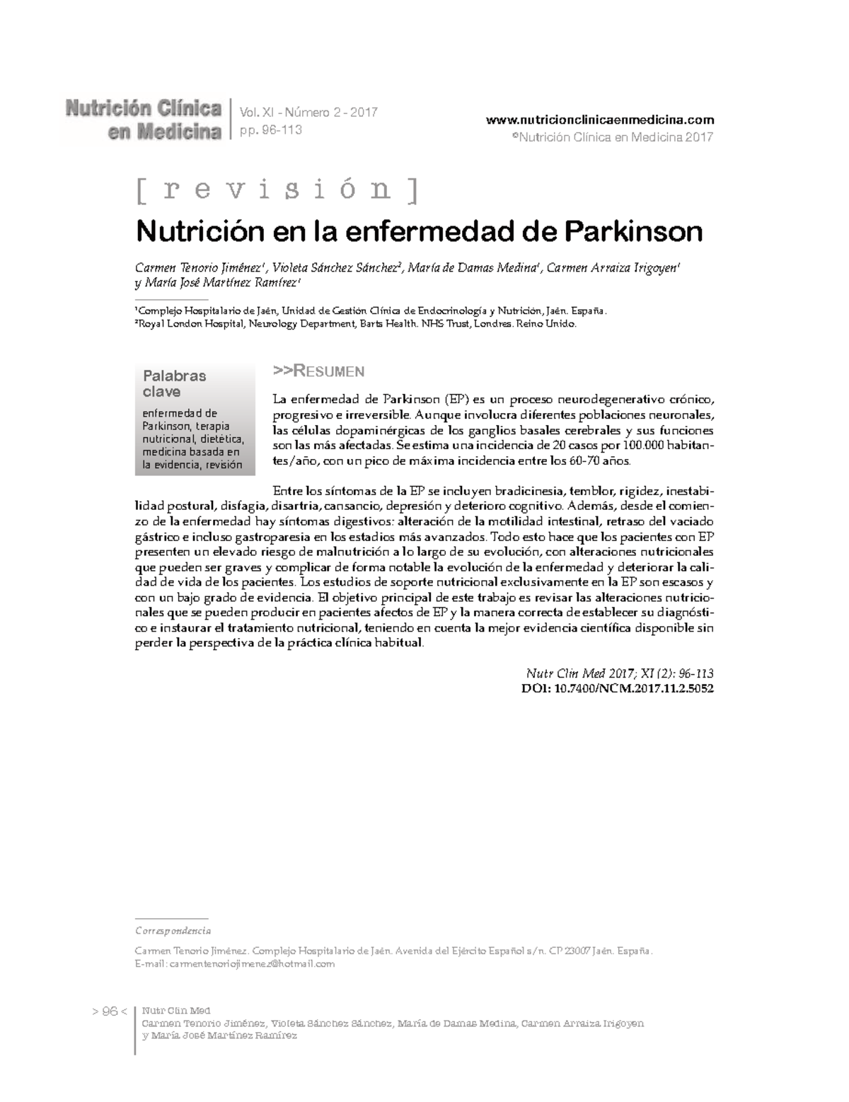 información nutrimental sobre Parkinson - Nutr Clin Med Carmen Tenorio ...