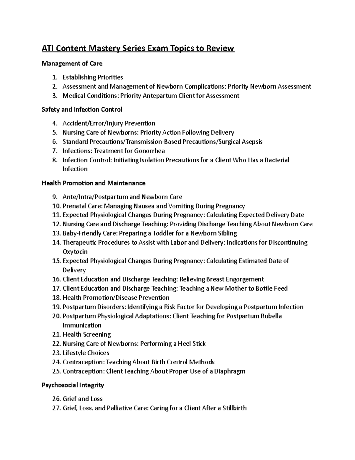 ATI CMS Topics to Review - ATI Content Mastery Series Exam Topics to ...