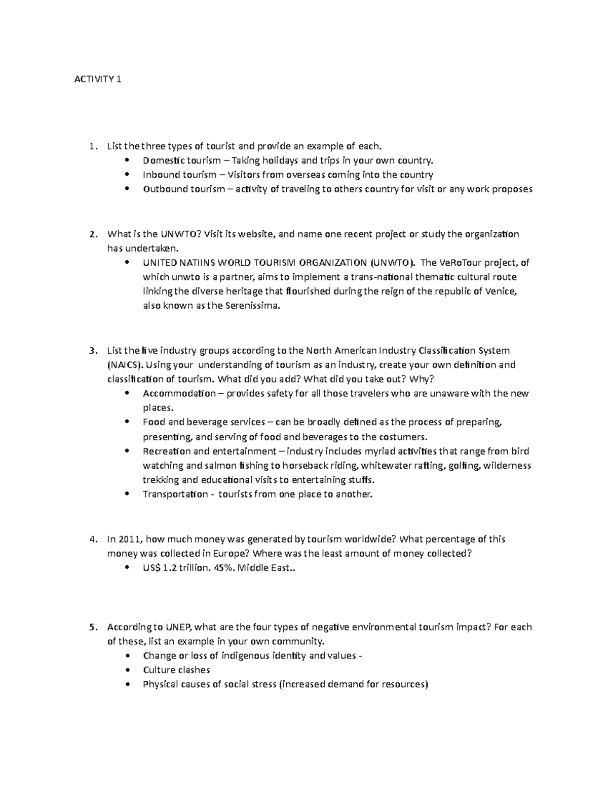 Activity 1 - activities and notes - ACTIVITY 1 List the three types of ...