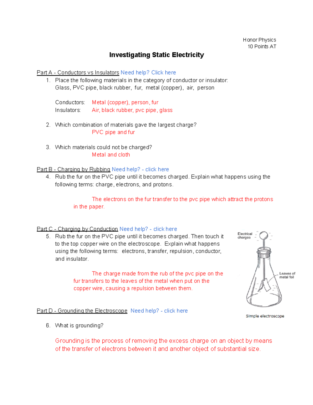 Investigating Static Electricity - Honor Physics 10 Points AT ...