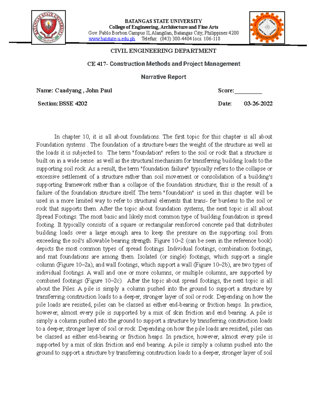 Caadyang, John Paul Narrative Report Part II - College of Engineering ...