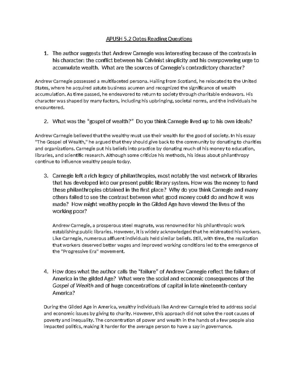 Apush 5.1 Oates Reading Questions - APUSH 5 Oates Reading Questions 1 ...