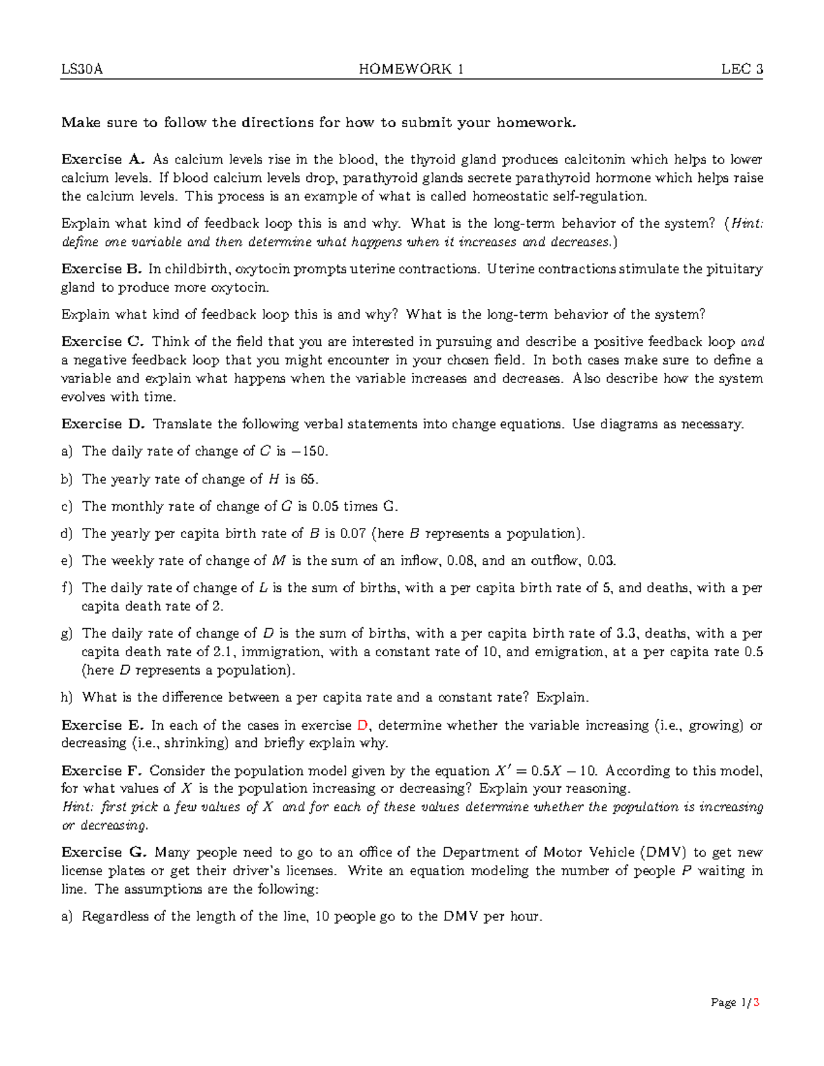 Hw1 - week 1 hw - LS30A HOMEWORK 1 LEC 3 Make sure to follow the ...