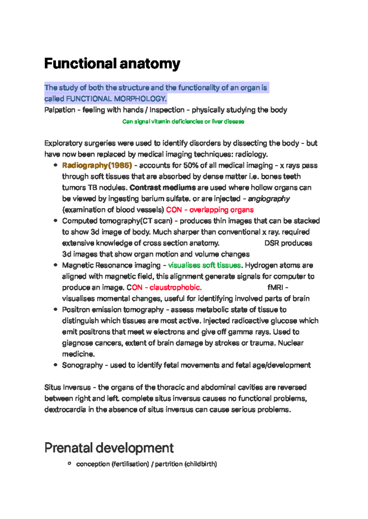 Functional anatomy - Lecture notes 7-8 - Functional anatomy The study ...