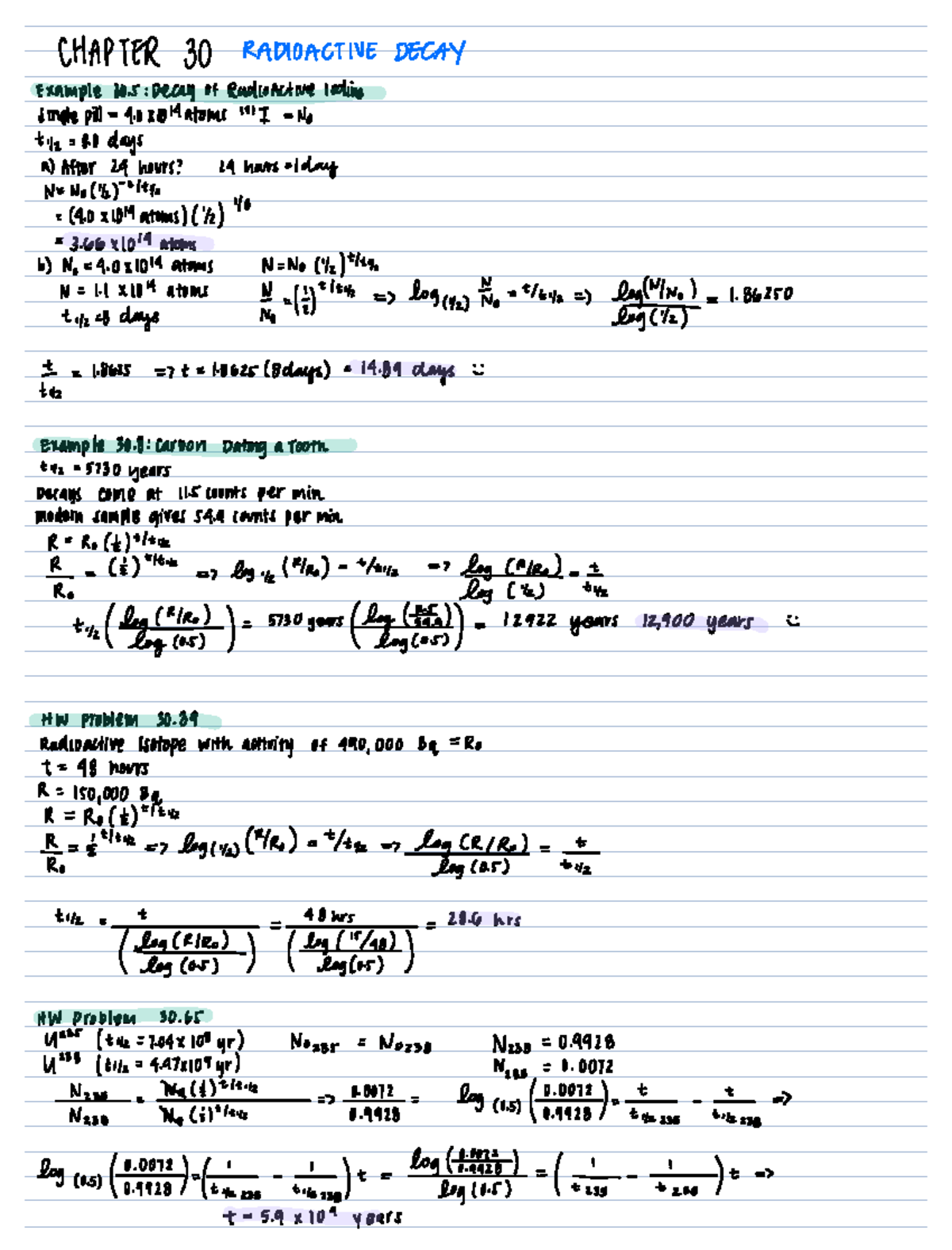 5C Final Practice - schriver - CHAPTER 30 RADIOACTIVE DECAY Example ...