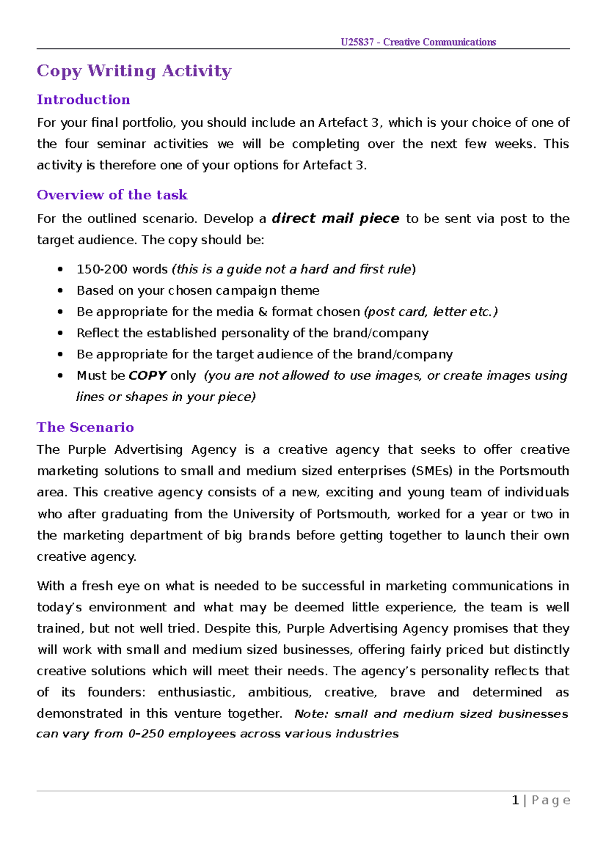 Copywriting Activity - Purple Advertising Agency - U25837 - Creative ...
