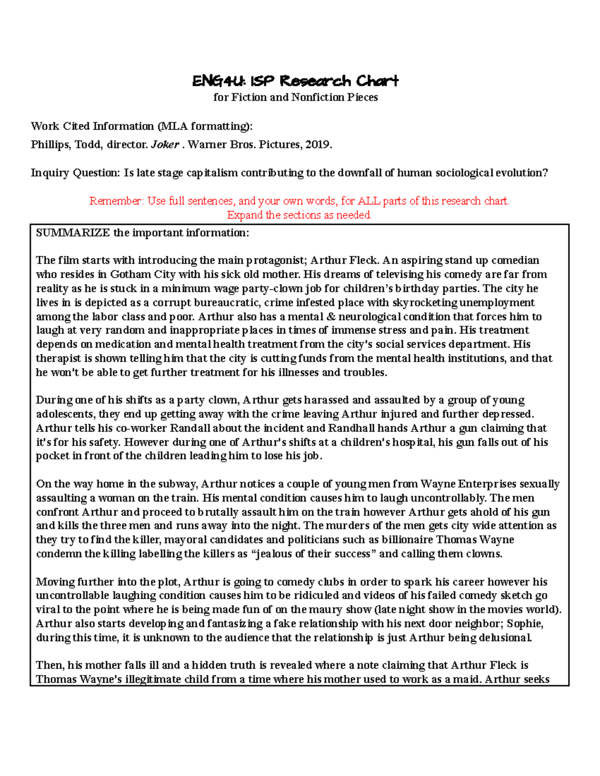 ENG4U Research Essay Draft Outline - ENG4U: ISP Research Chart for ...