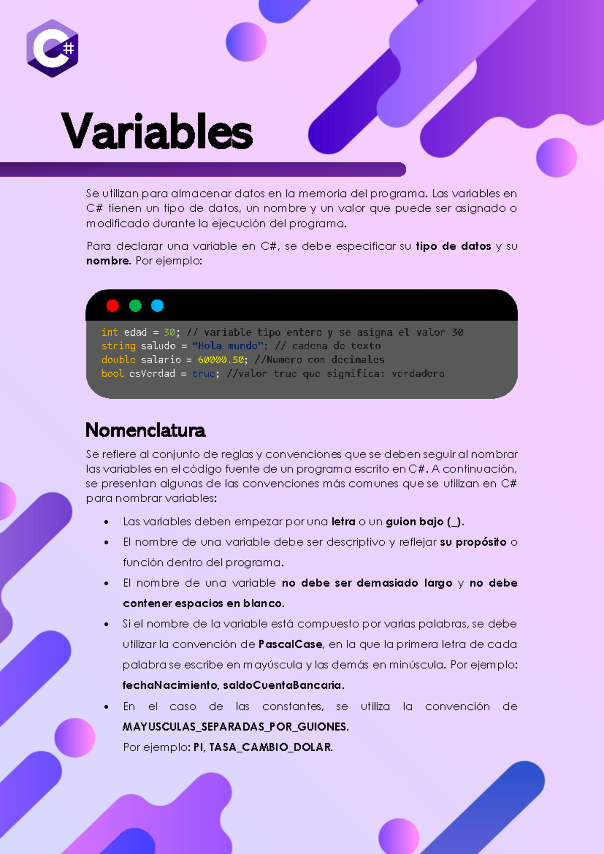 07-Variables - programacion 01018 - Se utilizan para almacenar datos en ...