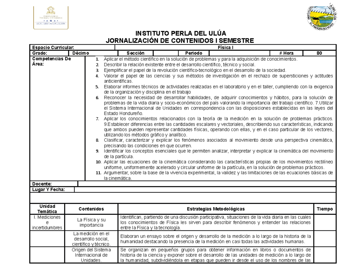 I Jornalizacion fisica I - INSTITUTO PERLA DEL ULÚA JORNALIZACIÓN DE ...