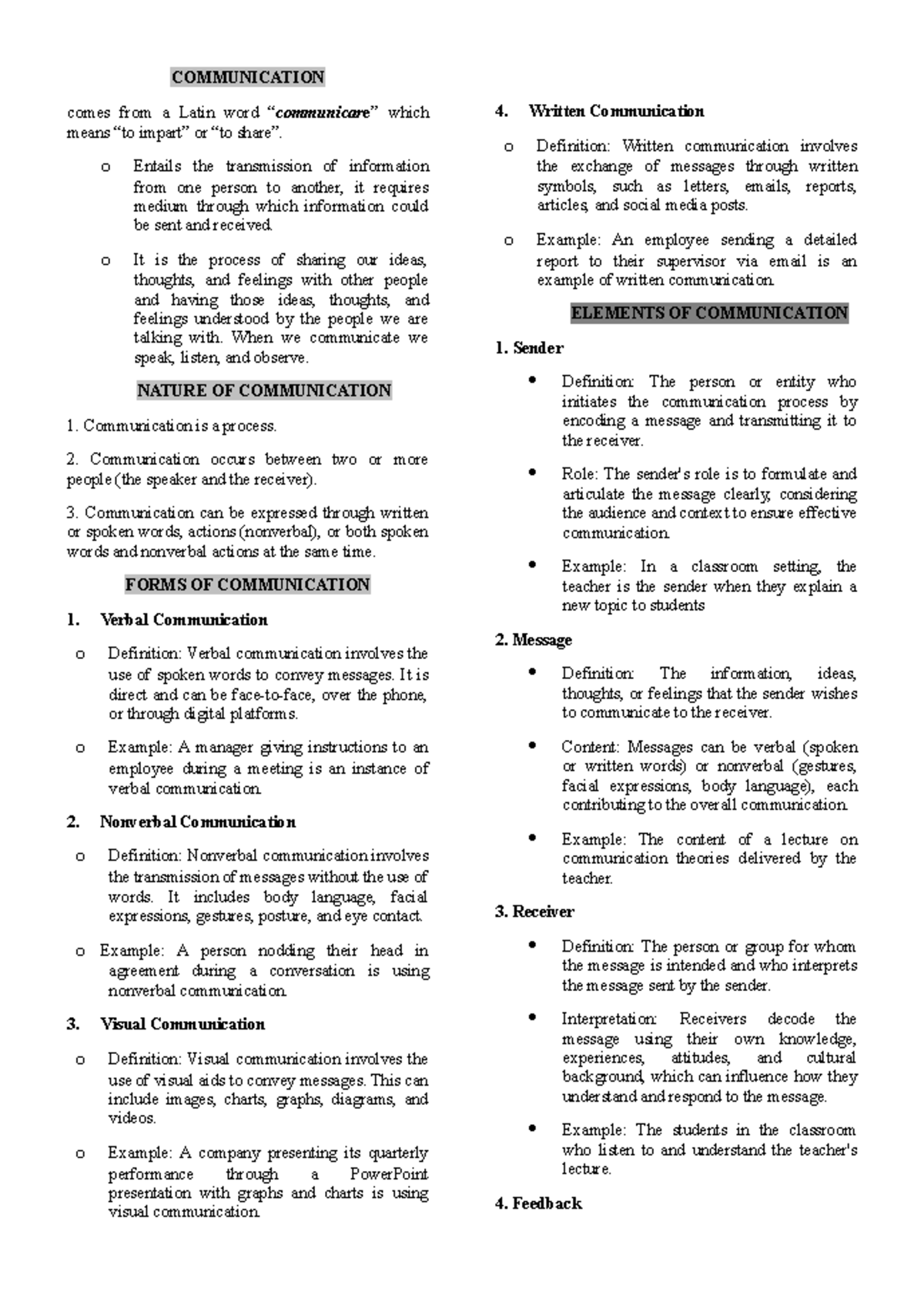 This is a notes for oral com - COMMUNICATION comes from a Latin word ...