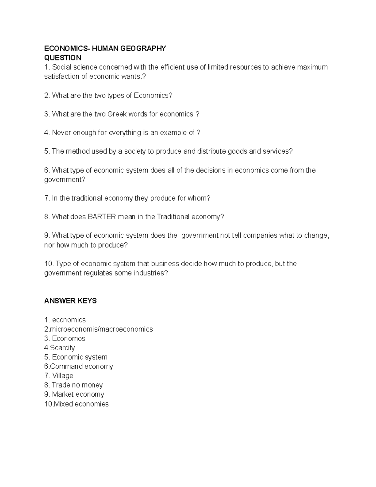 Human- Geography Pranisa - ECONOMICS- HUMAN GEOGRAPHY QUESTION Social ...