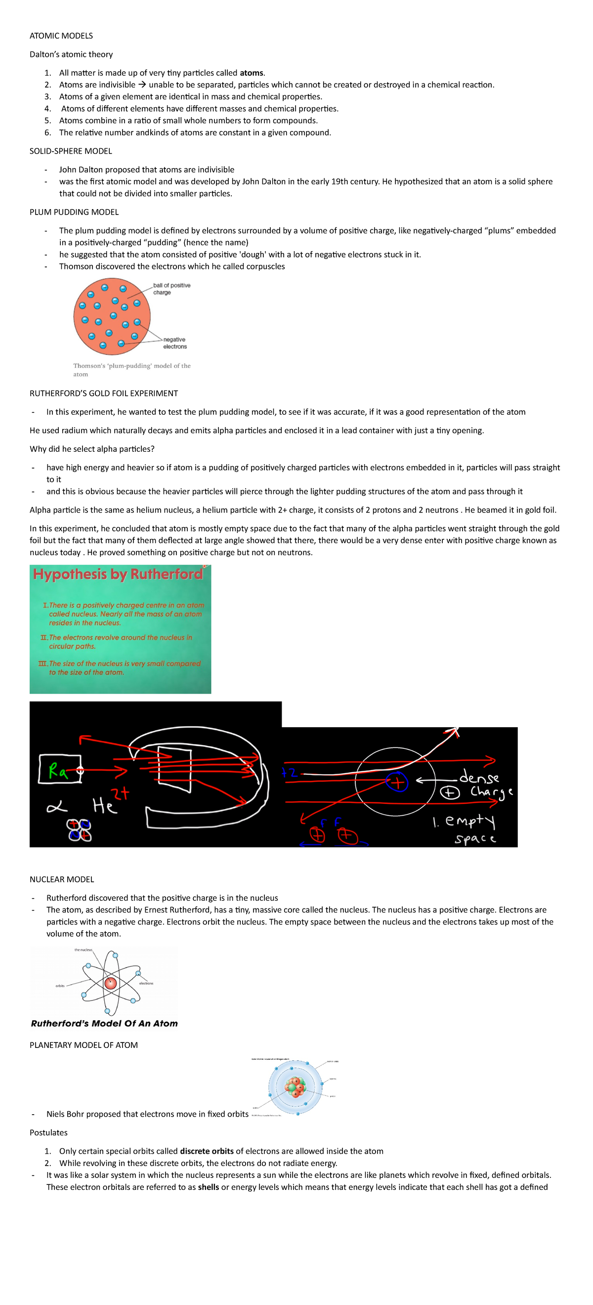 Atomic Models - Lecture notes 1 - ATOMIC MODELS Dalton’s atomic theory ...