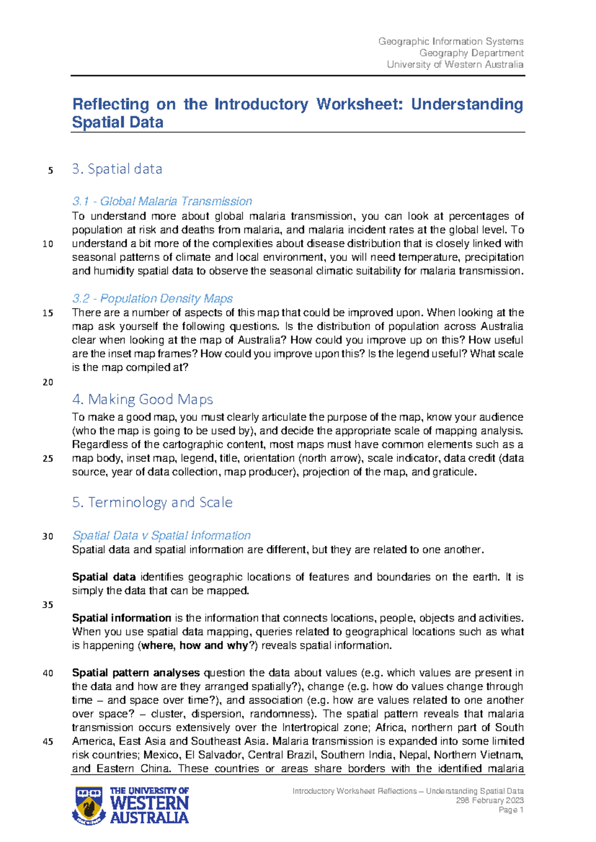 Introductory Worksheet Reflections 2023 v1 - Geographic Information ...