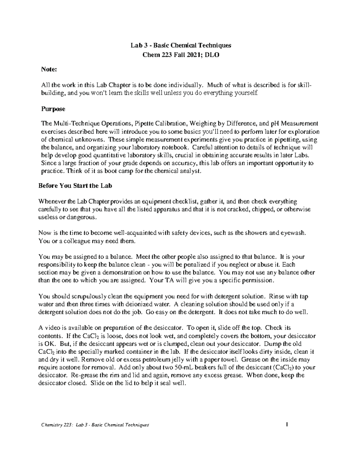 Lab Chapter 3 - Basic Chemical Techniques 2021 - Lab 3 - Basic Chemical ...