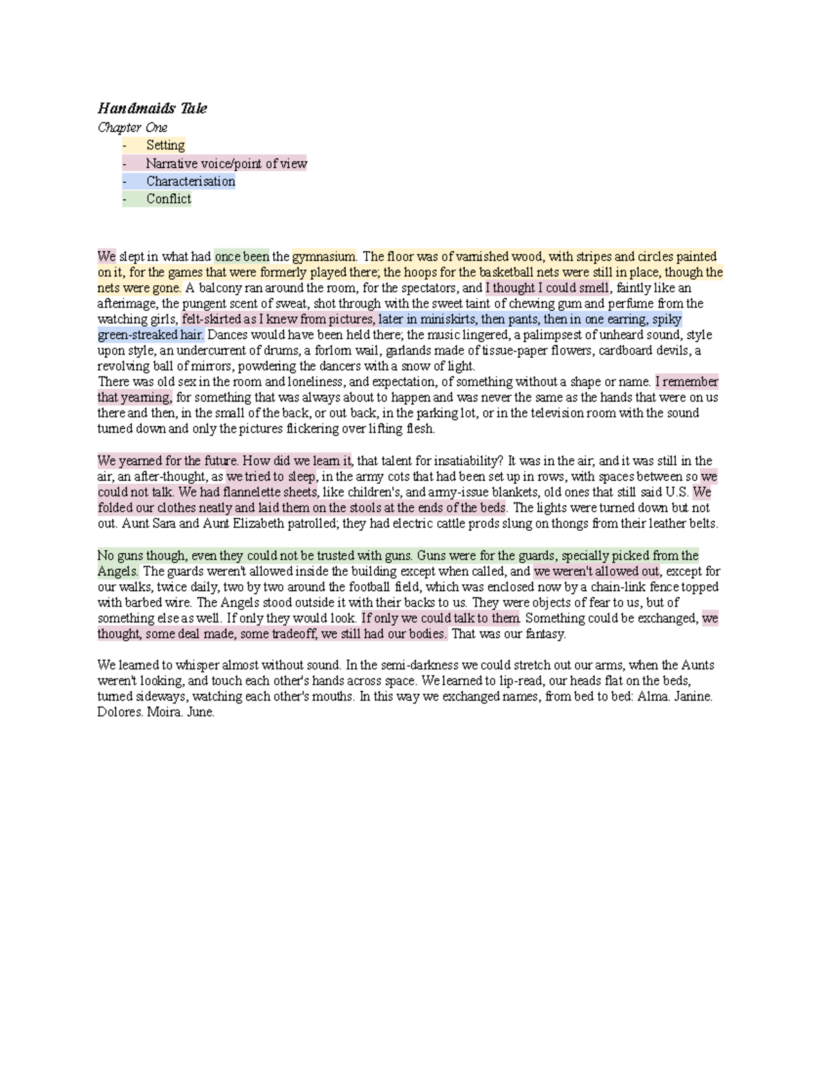 Handmaids Tale Chp1 - Handmaids Tale Chapter One - Setting - Narrative ...