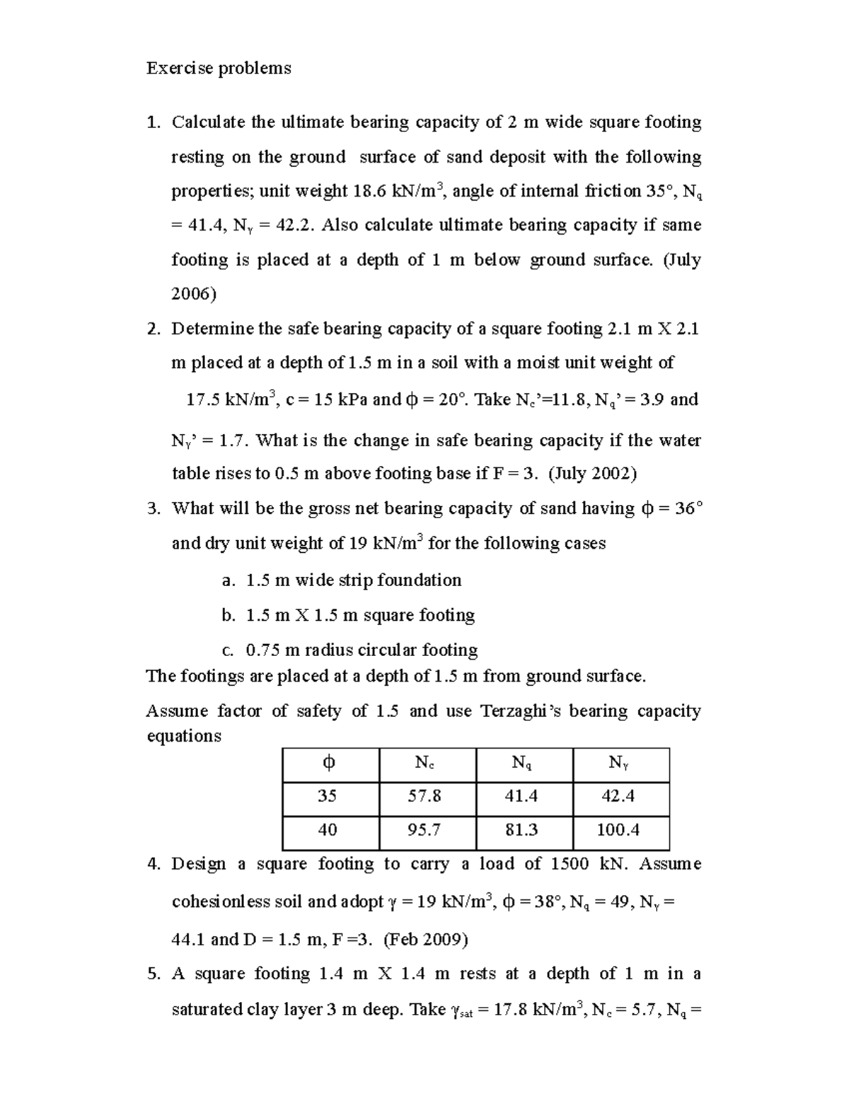 Advanced Foundation Engineering chapter - Exercise problems Calculate ...