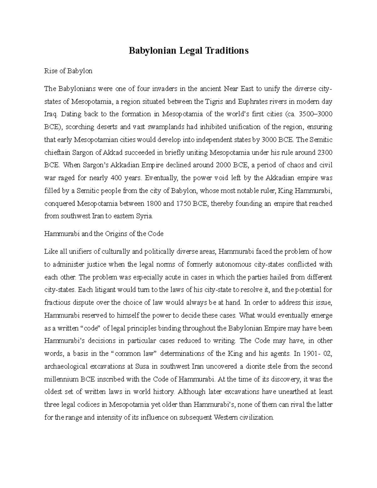 Babylonian Legal Traditions - Dating back to the formation in ...