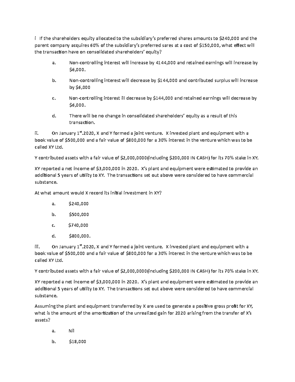 Quiz - quiz 1 - i If the shareholders equity allocated to the ...