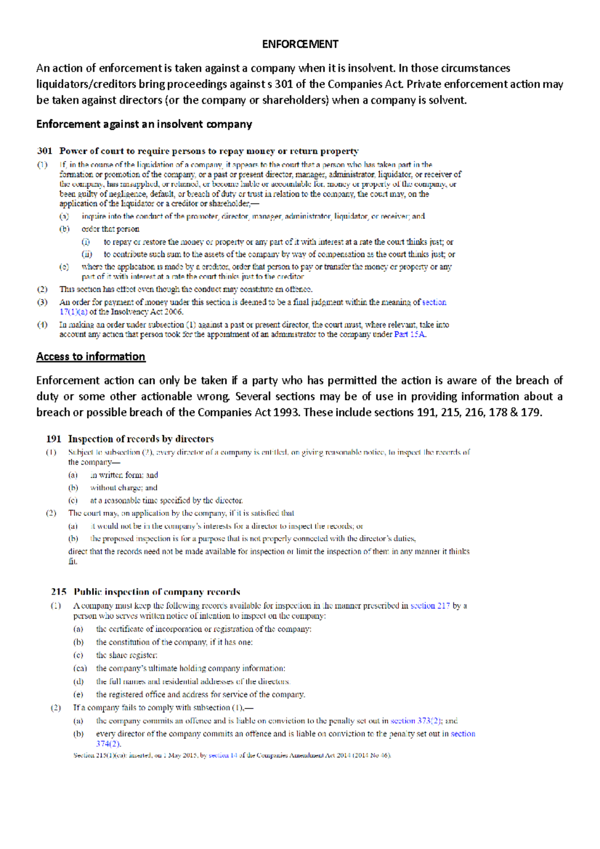 Enforcement Company Law 205 - ENFORCEMENT An action of enforcement is ...