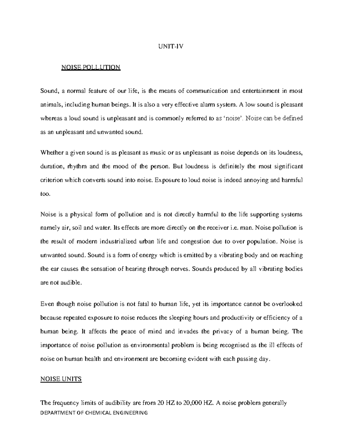 Noise Pollution Notes - UNIT-IV NOISE POLLUTION Sound, a normal feature ...
