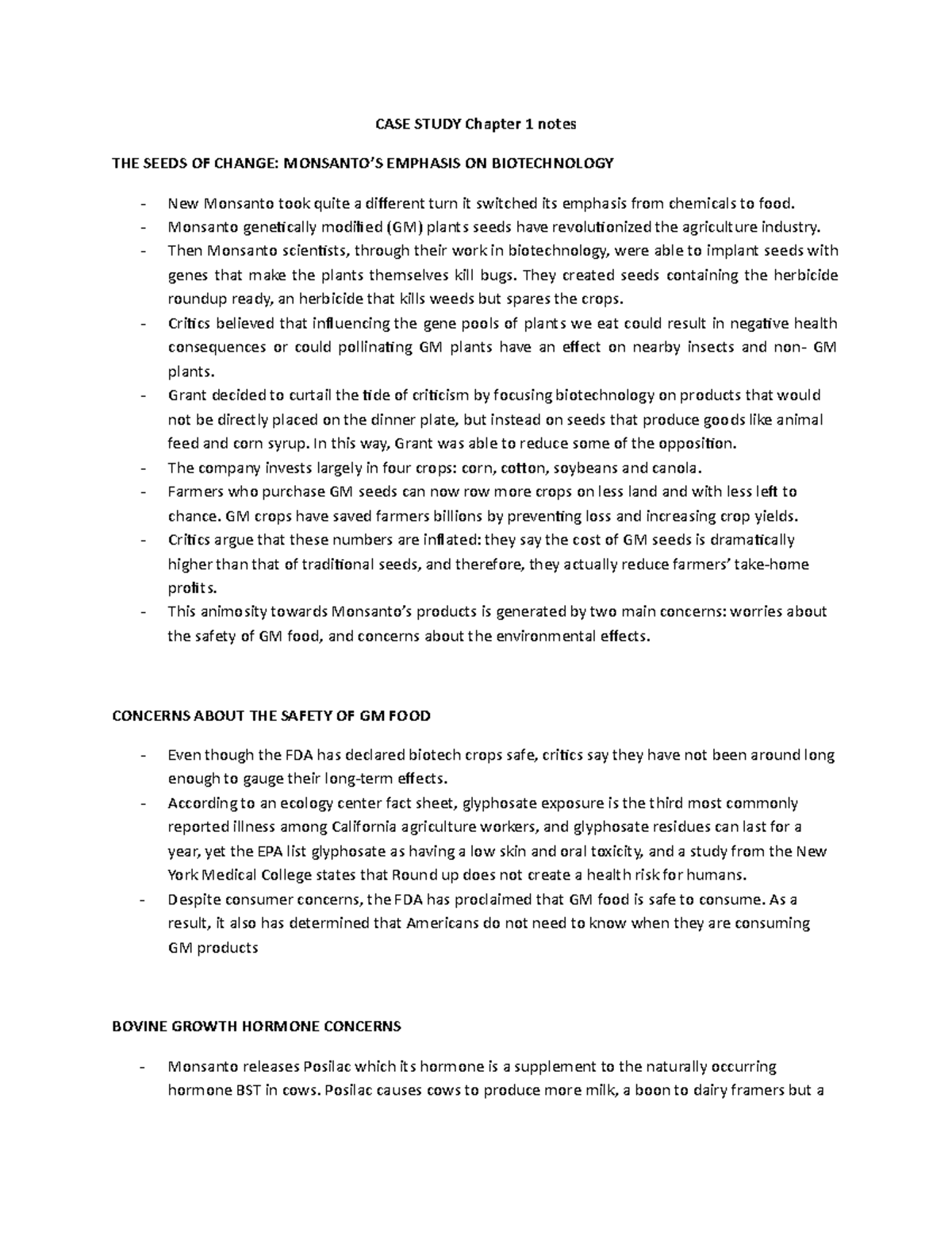 CASE Study Chapter 1 notes - CASE STUDY Chapter 1 notes THE SEEDS OF ...