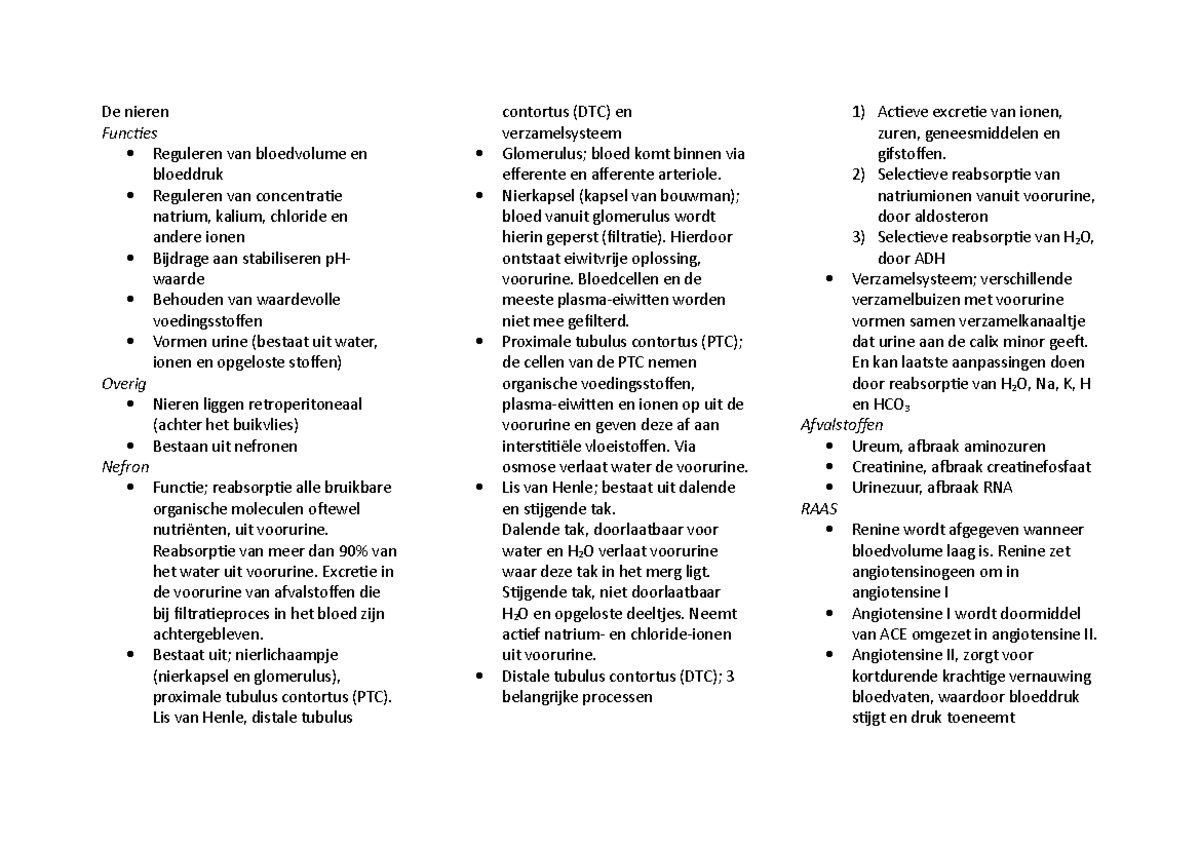Urinewegstelse - Urineweg stelsel samenvatting Hbo-V leerjaar 1 - De ...