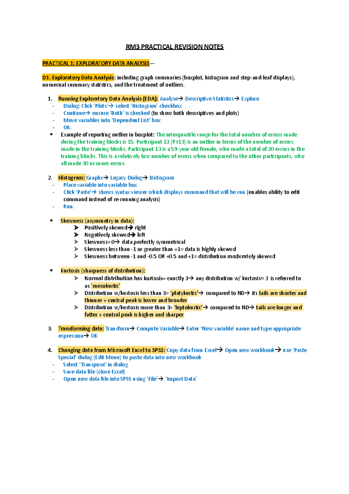RM3 EXAM Notes - RM3 PRACTICAL REVISION NOTES PRACTICAL 1: EXPLORATORY ...