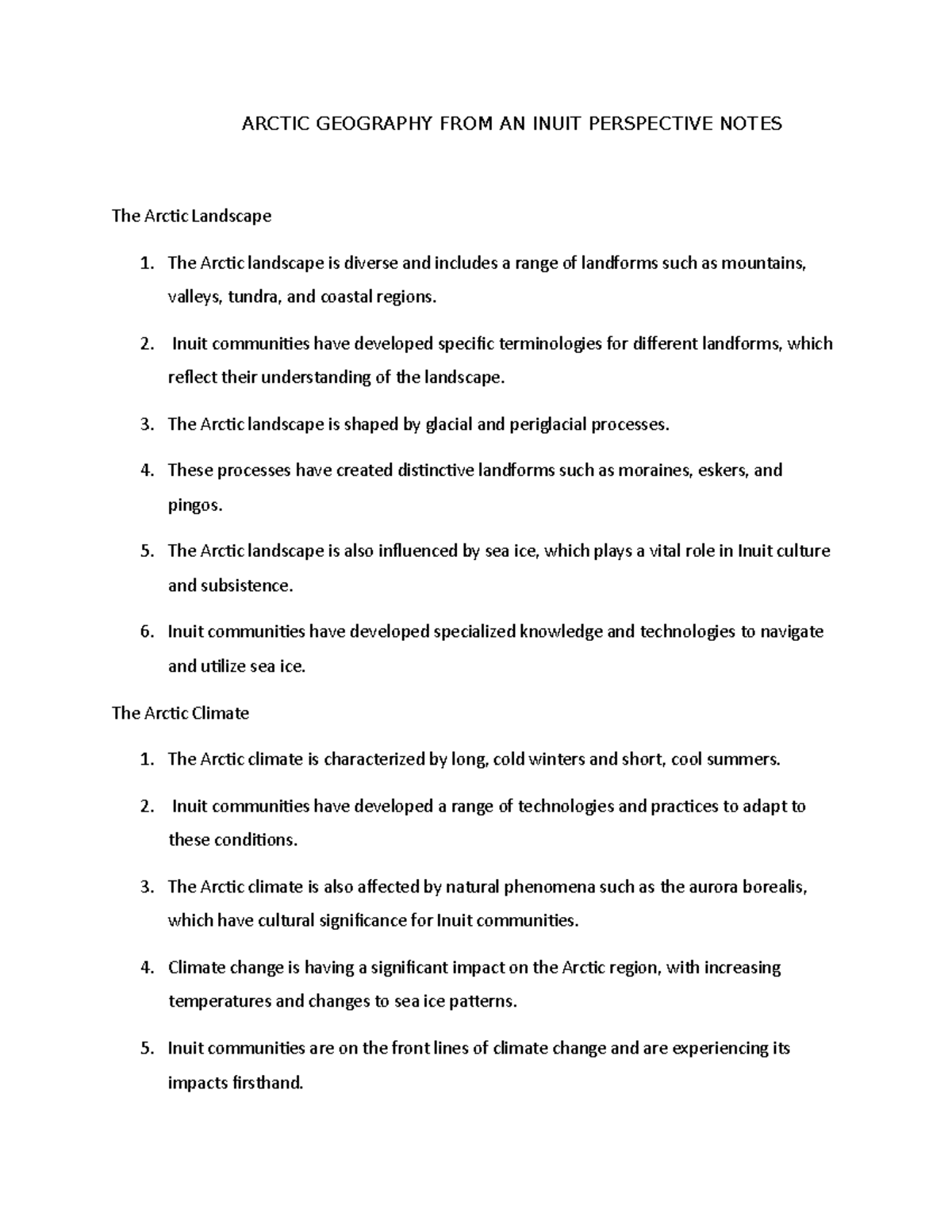 Arctic Geography FROM AN Inuit Perspective Notes - ARCTIC GEOGRAPHY ...